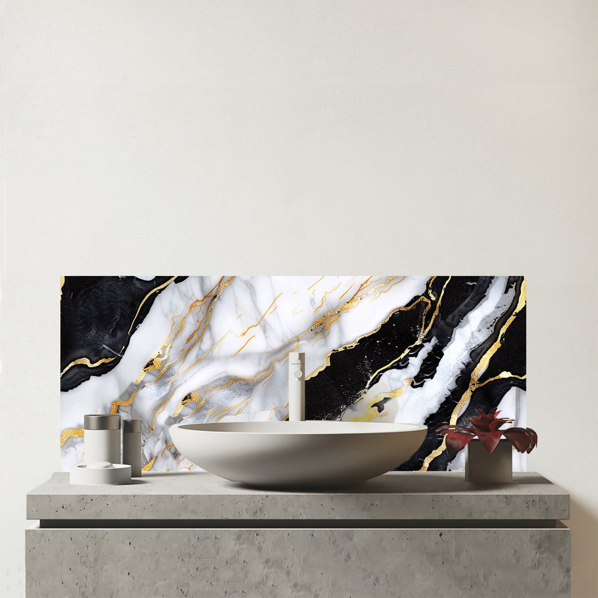 White And Gold Marble Effect Glass Bathroom Splashback – Designer ...